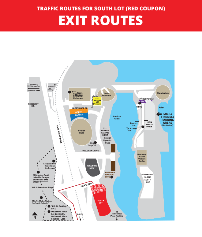 red-exit-map | Reserve Soldier Field Parking Online